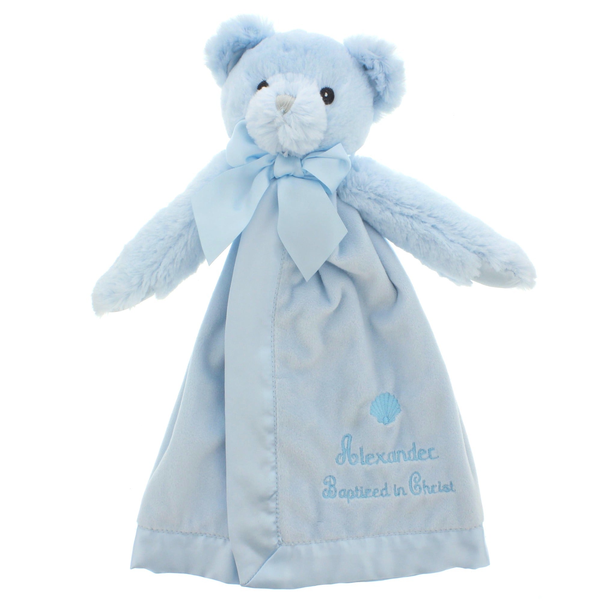 Personalized Blue Baptism Bear Snuggler | The Catholic Company®