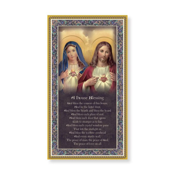 Two Hearts House Blessing Gold Foil Plaque - 5" x 9"
