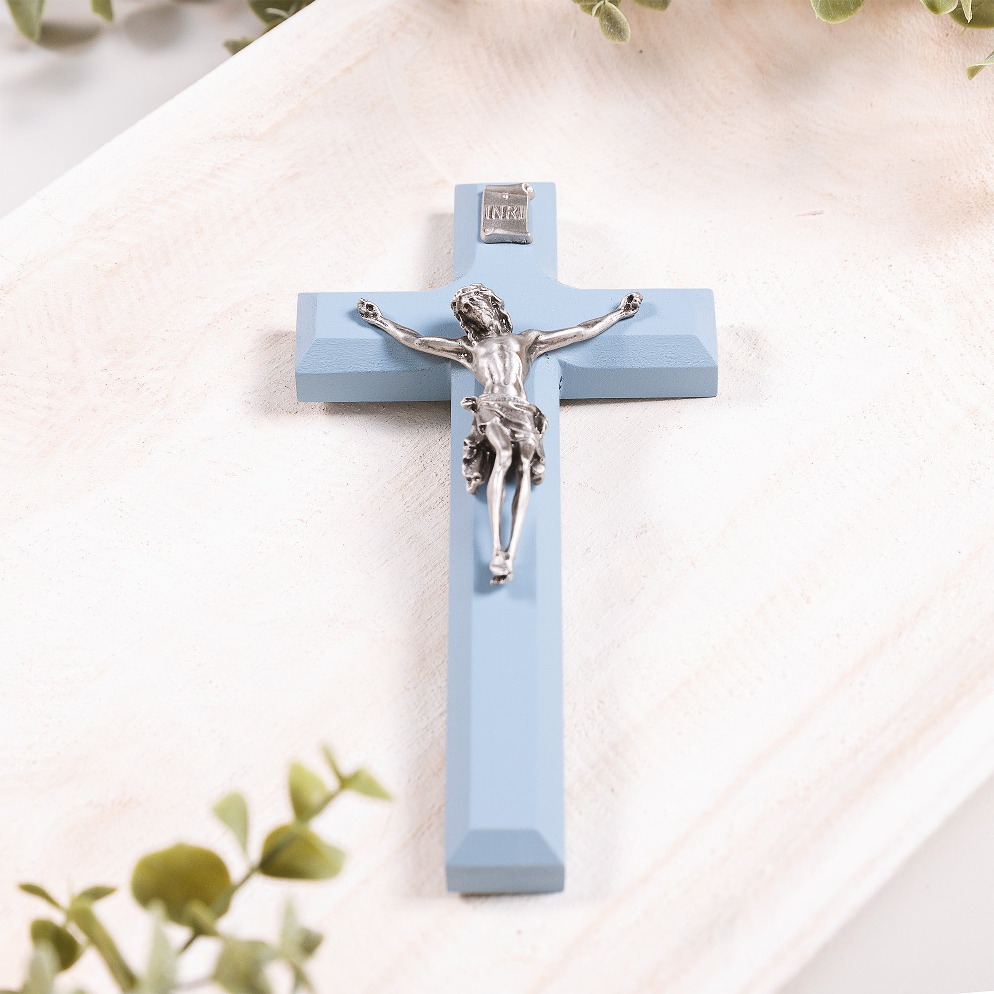 Painted Wood Children's Crucifix - Pink or Blue - 7"