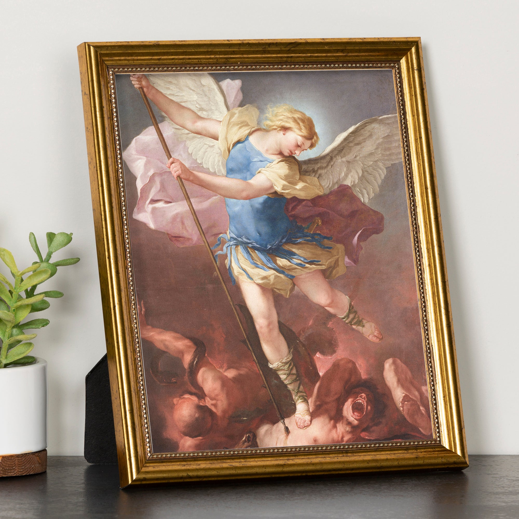 Victory of St. Michael Antique Gold Framed Print - Multiple Sizes
