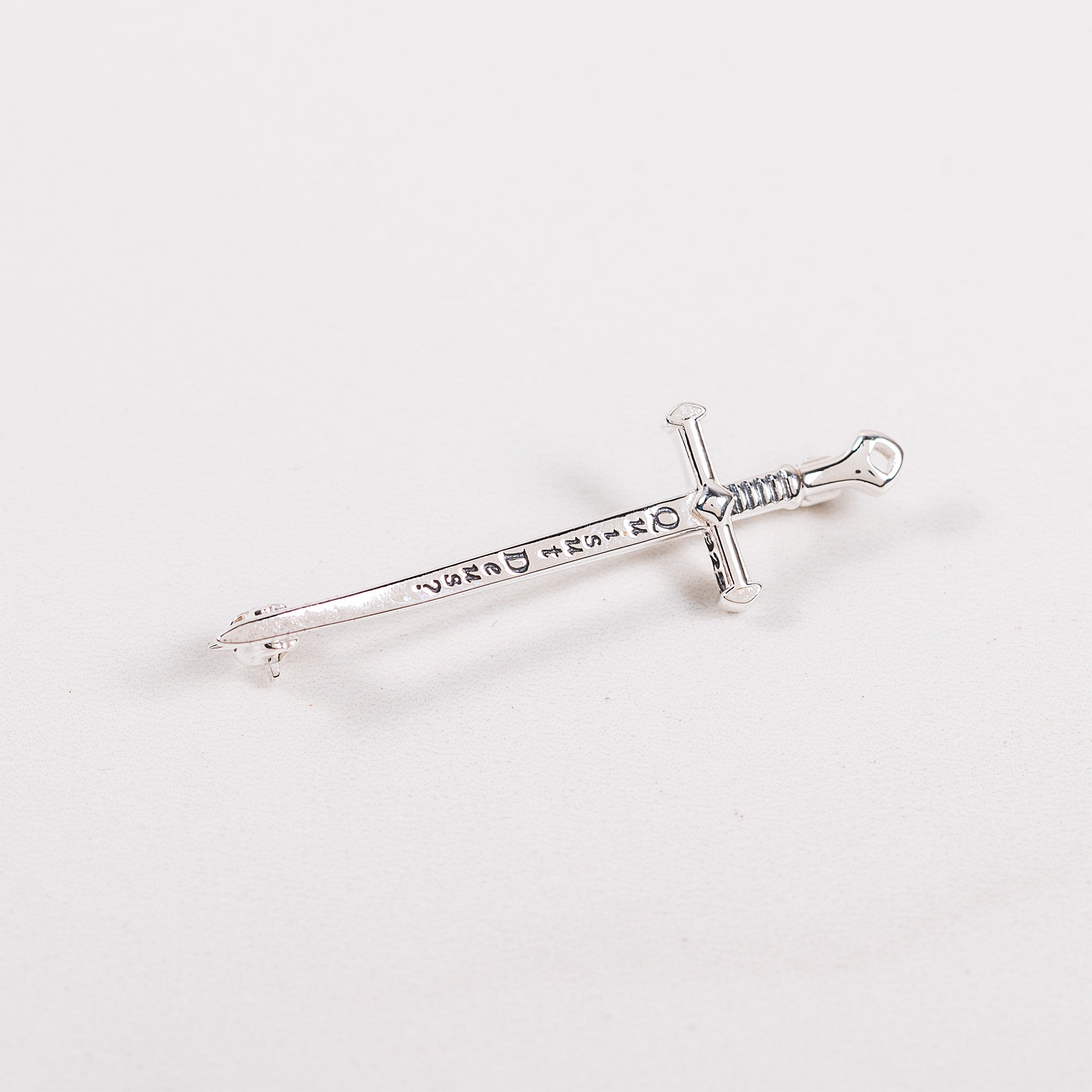 Sterling Silver St. Michael Quis ut Deus Sword Lapel Pin