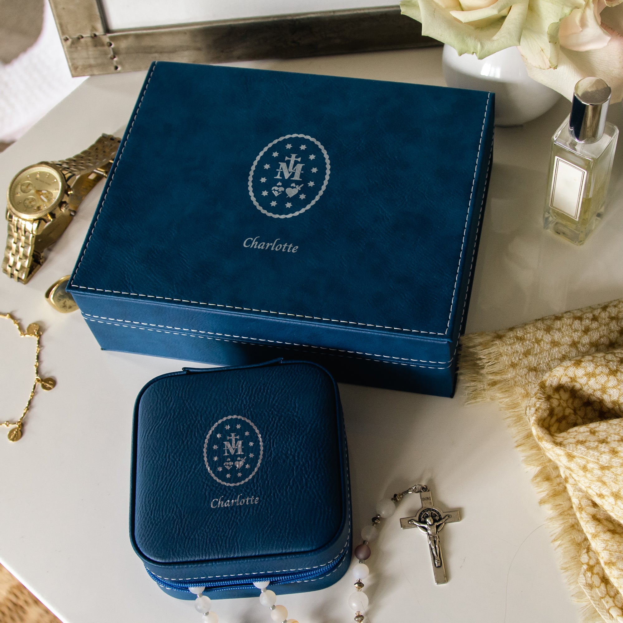 Personalized Miraculous Medal Keepsake and Travel Boxes-set of 2