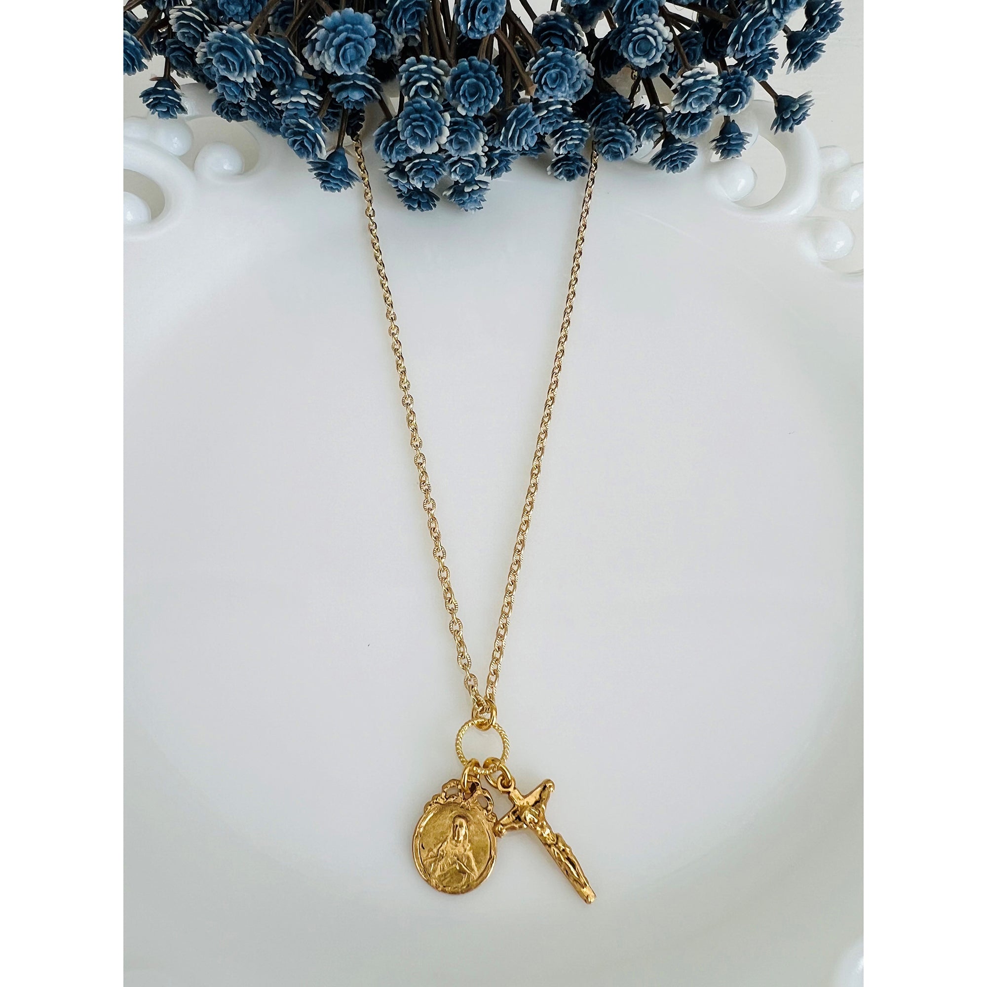 Delicate Sacred Heart & Crucifix Necklace | The Catholic Company®