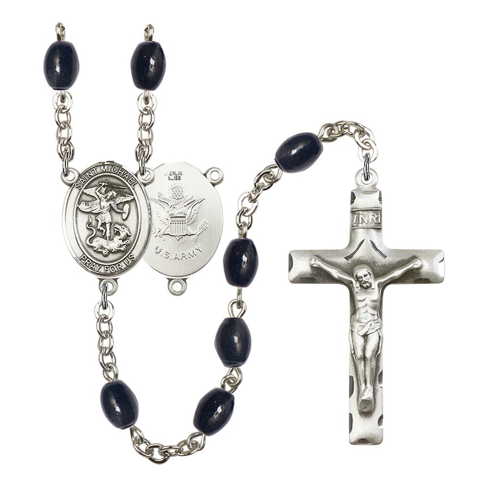 St. Michael / Army 8X6mm Black Onyx Rosary | The Catholic Company®