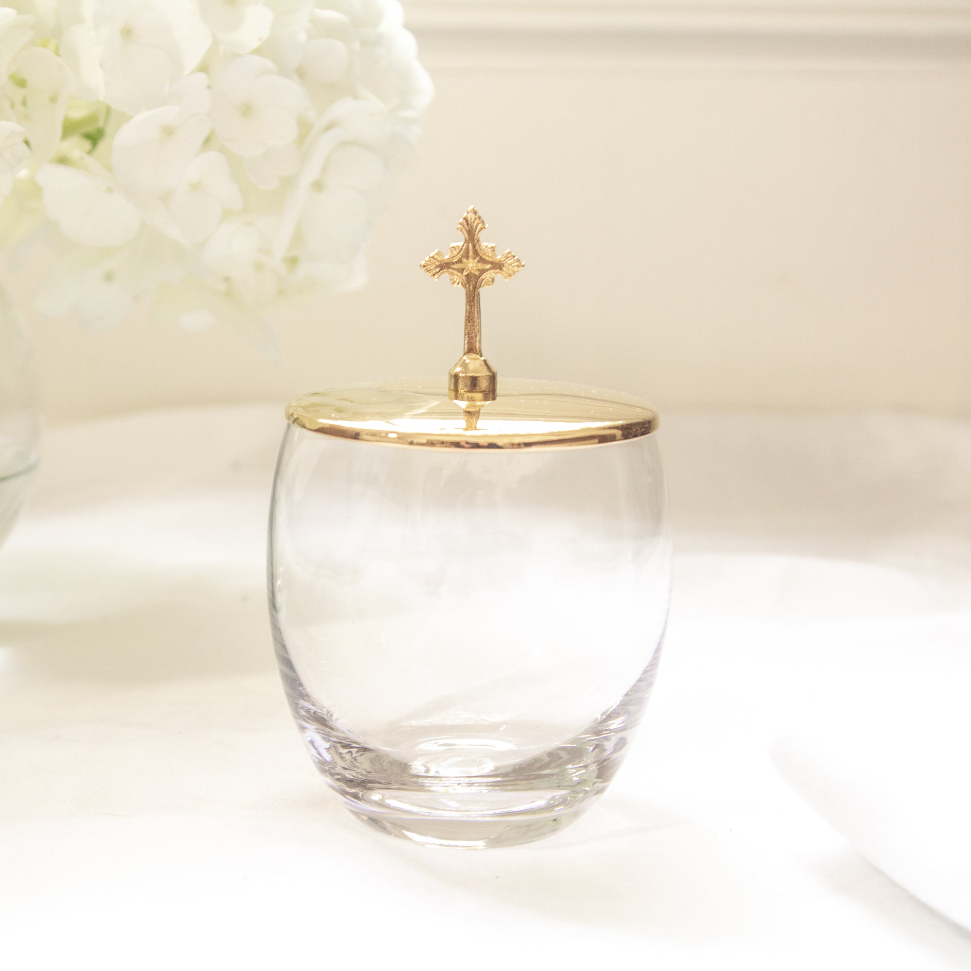 Glass Ablution Cup with Gold Cross Lid | The Catholic Company®